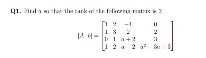 Solved Q1. Find a so that the rank of the following matrix | Chegg.com