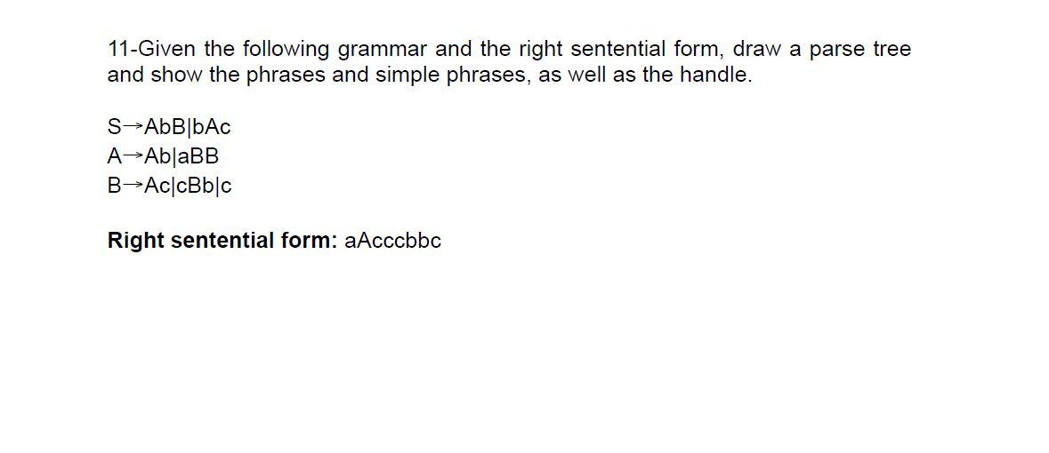 Solved 11-Given the following grammar and the right | Chegg.com