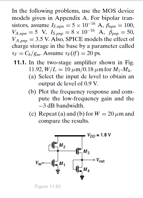 Solved In the following problems, use the MOS device models | Chegg.com