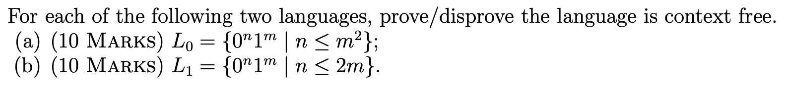Solved For each of the following two languages, | Chegg.com