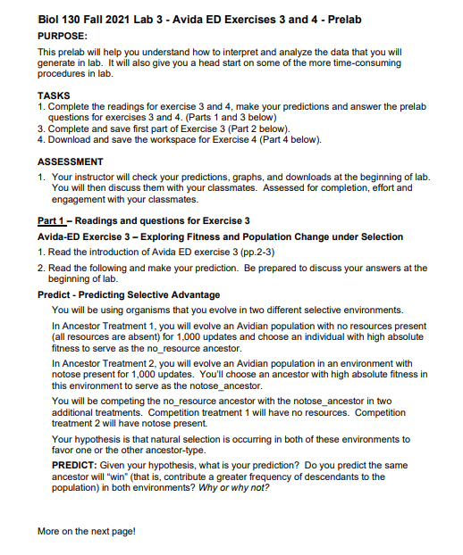 Solved Biol 130 Fall 2021 Lab 3 - Avida ED Exercises 3 and 4 | Chegg.com