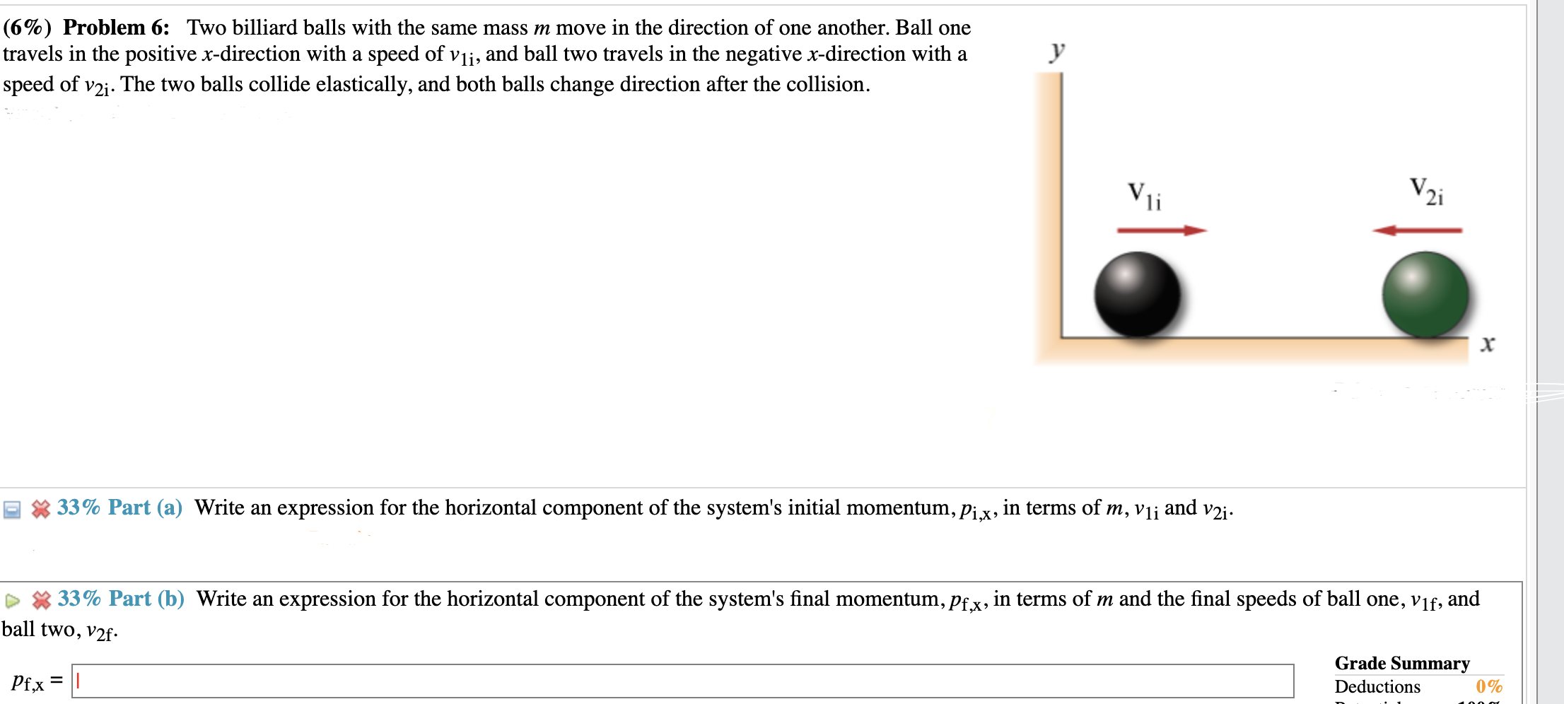 Solved (6\%) Problem 6: Two billiard balls with the same | Chegg.com