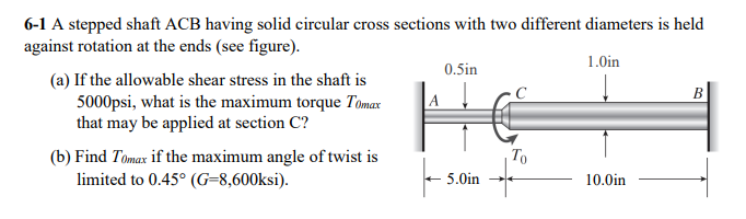 Solved 6-1 A stepped shaft ACB having solid circular cross | Chegg.com