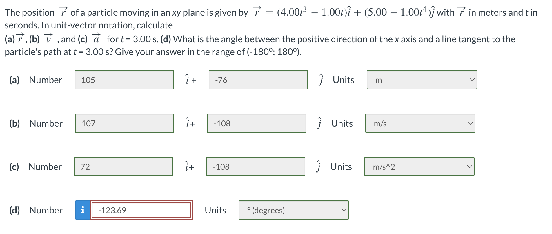 Solved = The position ™ of a particle moving in an xy plane | Chegg.com
