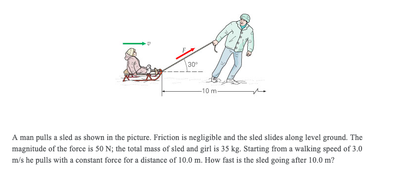 Solved - 10m - A man pulls a sled as shown in the picture. | Chegg.com