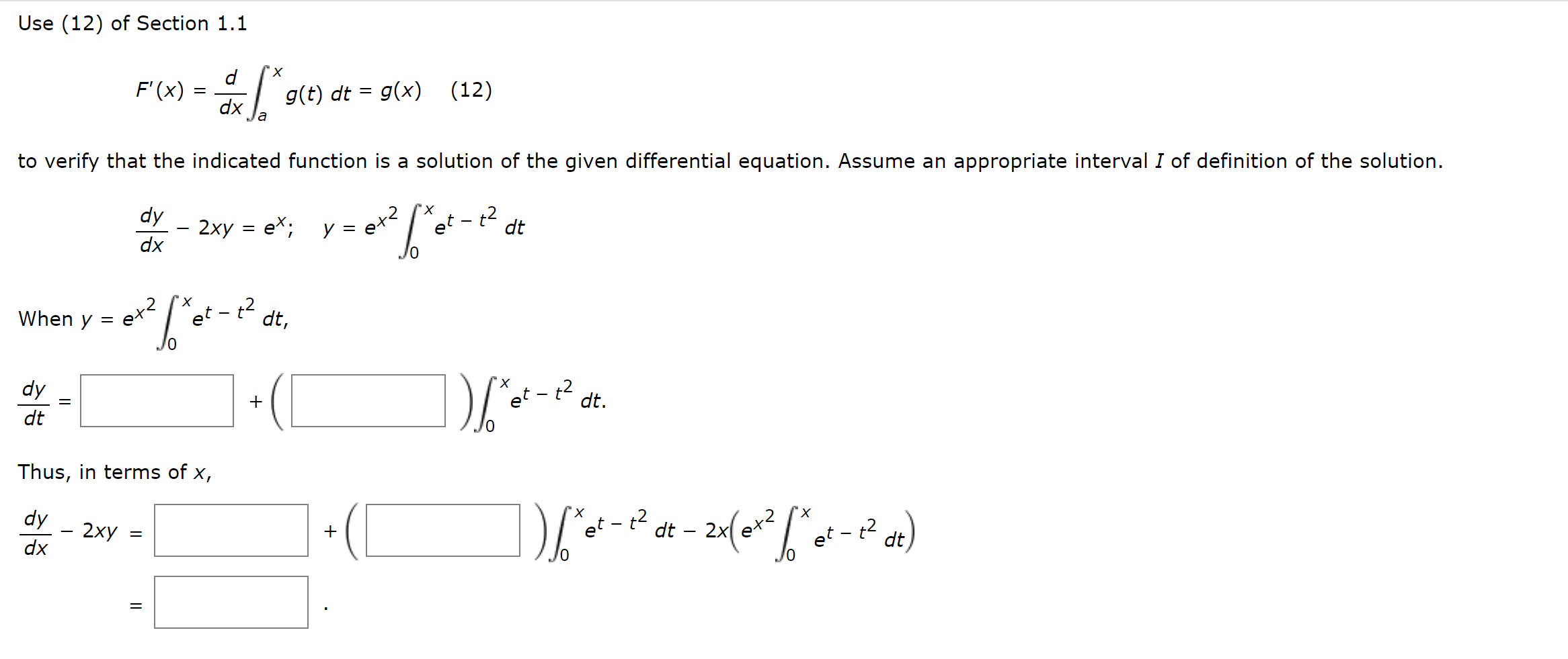 Solved Use (12) of Section 1.1 d x g(t) dt = g(x) (12) to | Chegg.com