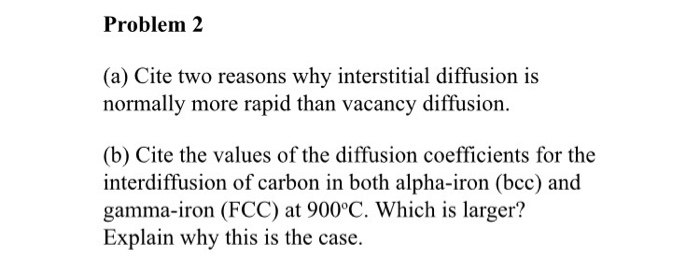 Solved Problem 2 (a) Cite two reasons why interstitial | Chegg.com