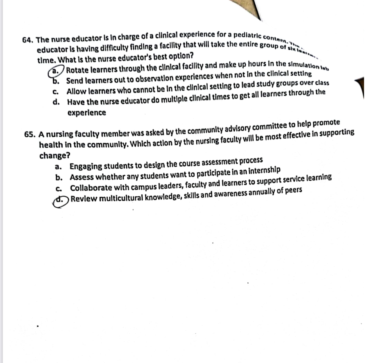 Solved 64. The nurse educator is in charge of a clinical | Chegg.com