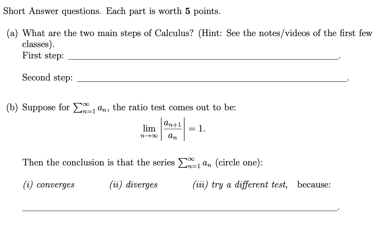 Solved Short Answer questions. Each part is worth 5 points. | Chegg.com
