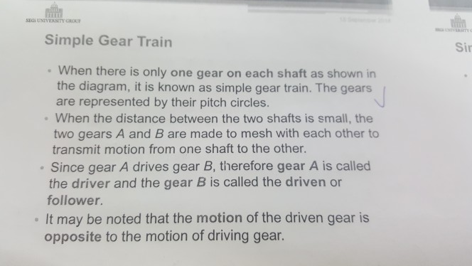 Solved Simple Gear Train Sir When there is only one gear on | Chegg.com