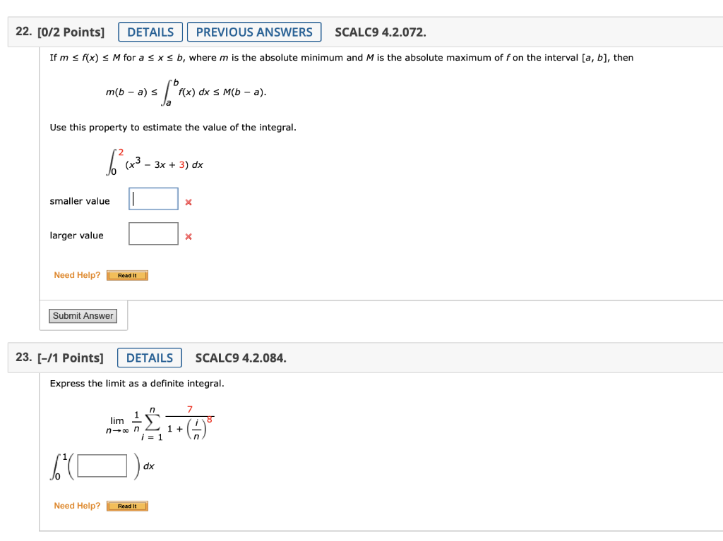 Solved 22. [0/2 points) DETAILS PREVIOUS ANSWERS SCALC9 | Chegg.com