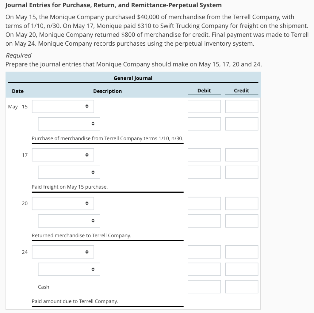 Solved Journal Entries for Purchase, Return, and | Chegg.com