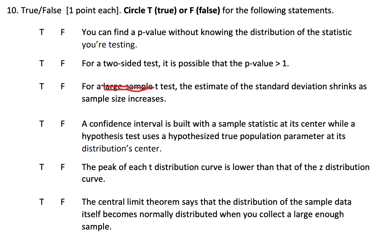 Solved 10. True/False [1 point each]. Circle T (true) or F | Chegg.com
