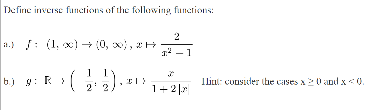 Solved Define inverse functions of the following functions: | Chegg.com