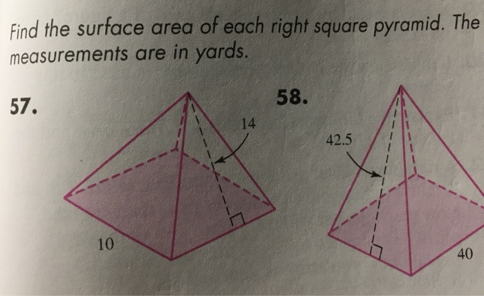 Solved Find the surface area of each right square pyramid. | Chegg.com