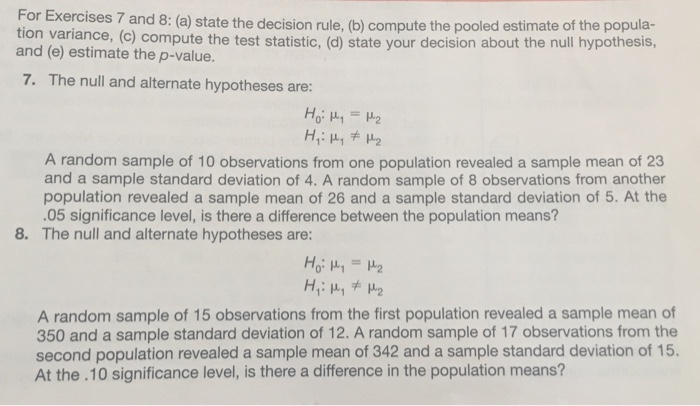 Solved (a) state the decision rule, (b) compute the pooled | Chegg.com
