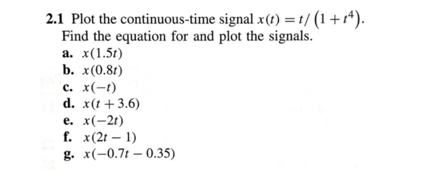 Solved 2.1 Plot the continuous-time signal x(t)=t/(1+t4). | Chegg.com