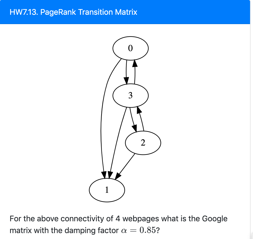Solved HW7.13. PageRank Transition Matrix For the above | Chegg.com