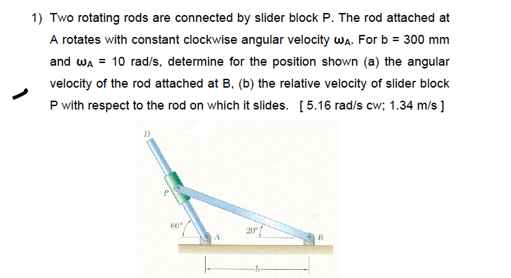 Solved 1) Two rotating rods are connected by slider block P. | Chegg.com