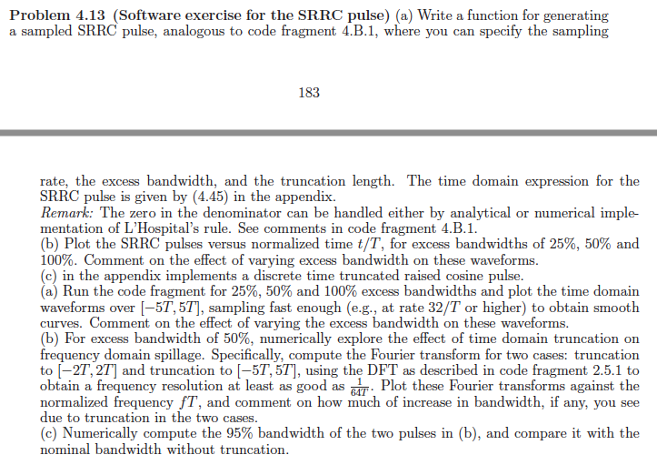 Solved Problem 4.13 (Software exercise for the SRRC pulse) | Chegg.com
