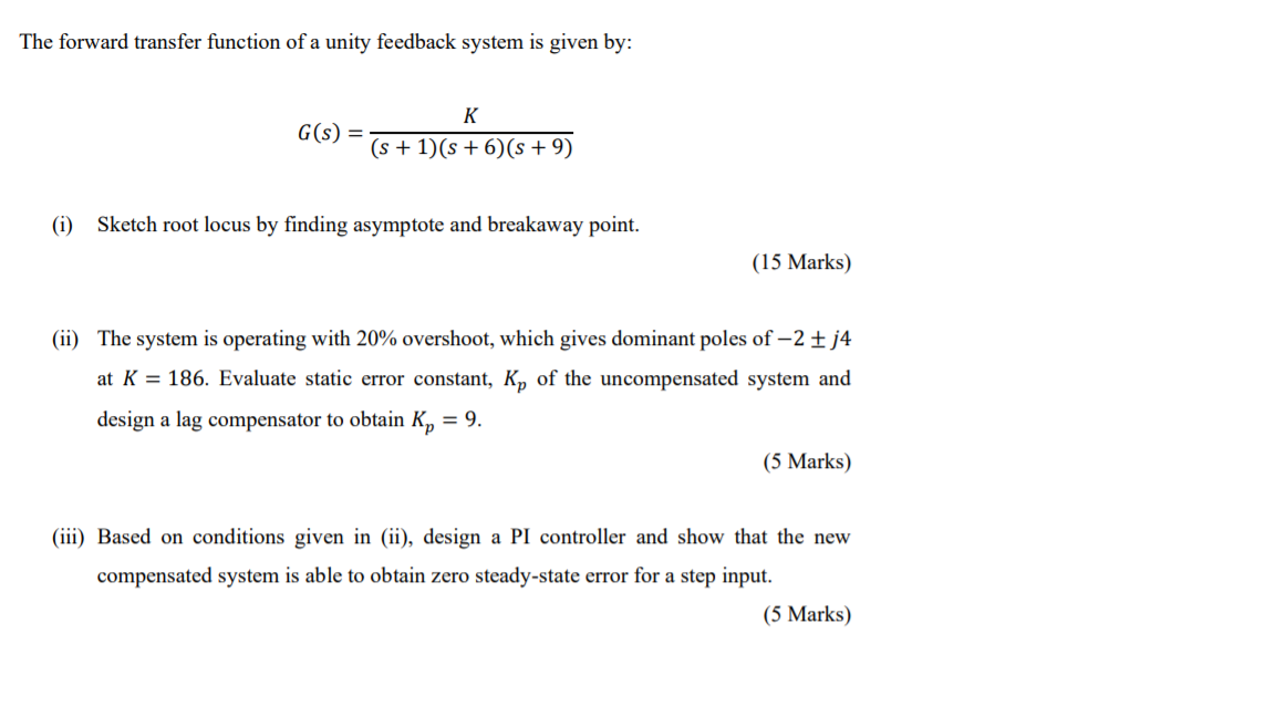 Solved The forward transfer function of a unity feedback | Chegg.com