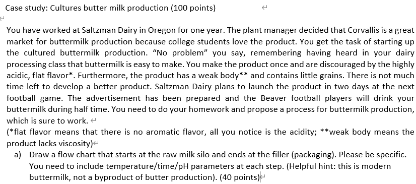 Solved Case study: Cultures butter milk production (100 | Chegg.com