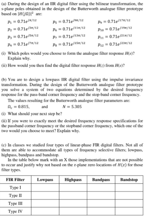(a) During the design of an IIR digital filter using | Chegg.com