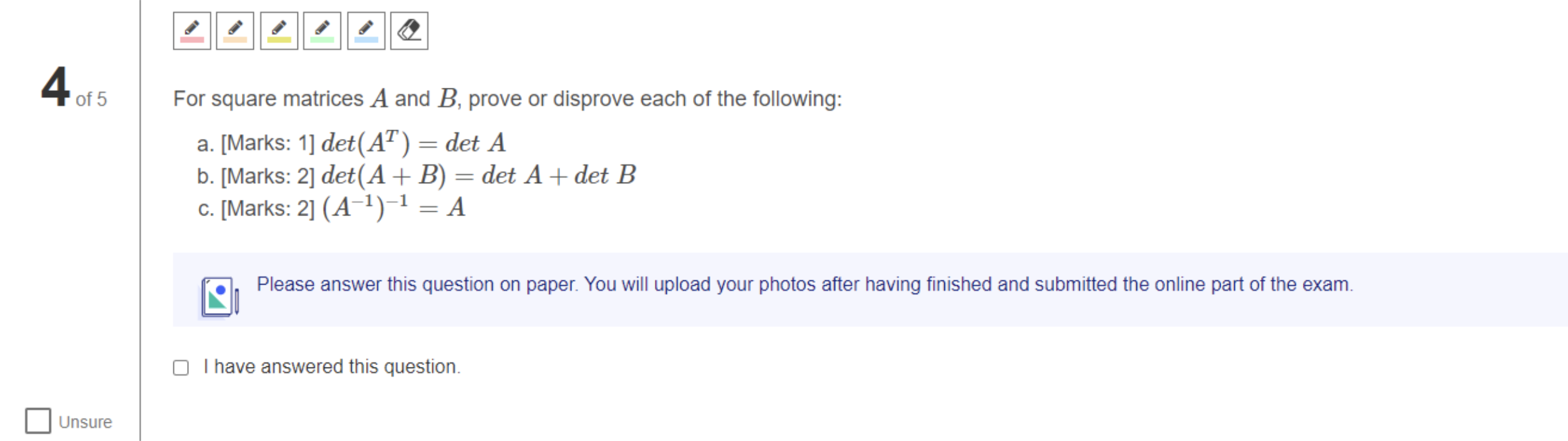 Solved 4015 For square matrices A and B, prove or disprove | Chegg.com