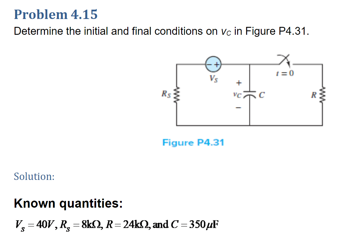Solved Determine the initial and final conditions on vc in | Chegg.com