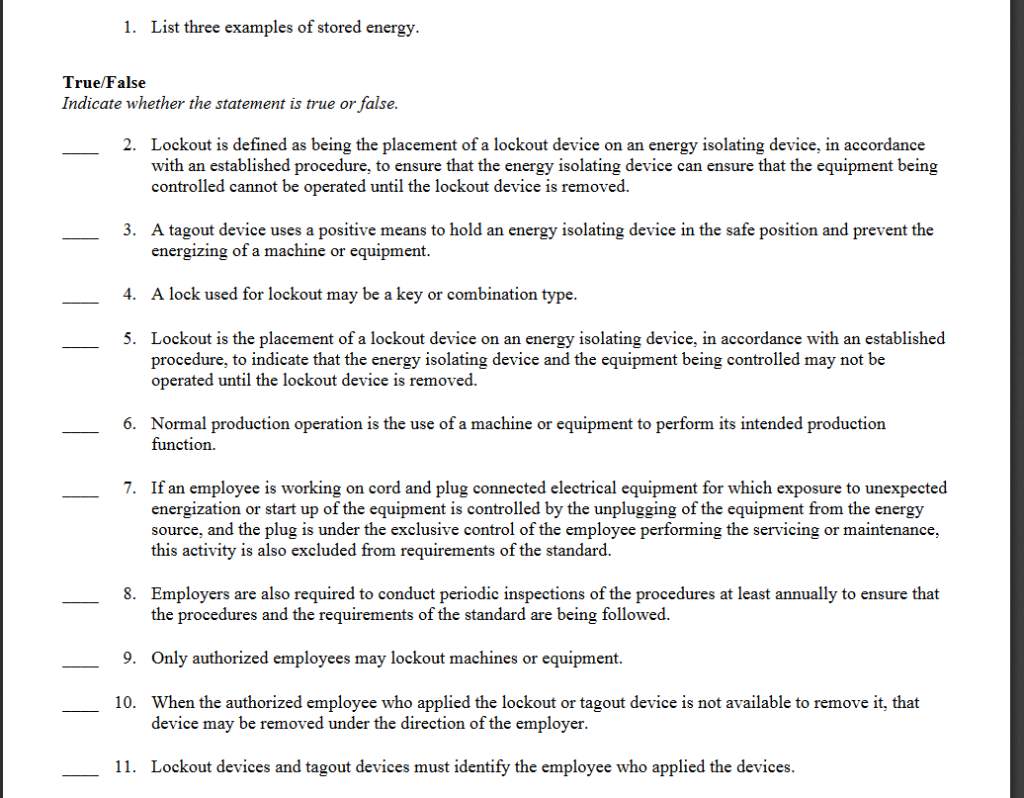 Solved 1. List three examples of stored energy. True/False | Chegg.com