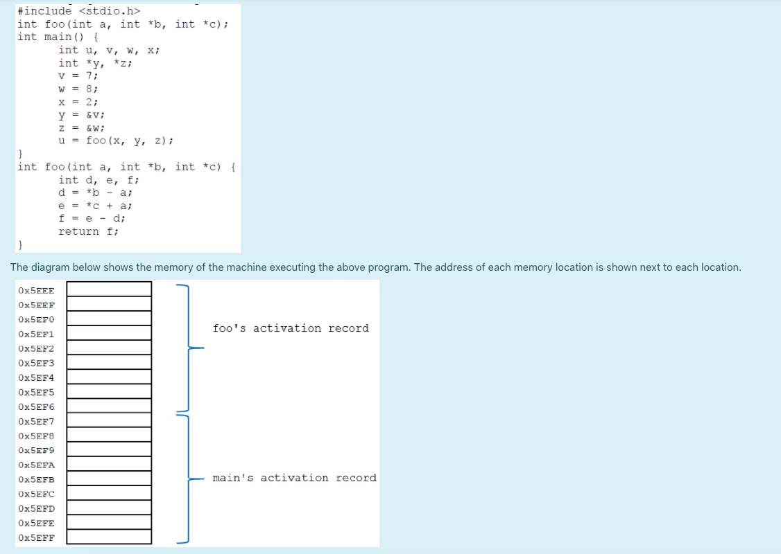 Solved #include int foo (int a, int *b, int *c); int main() | Chegg.com