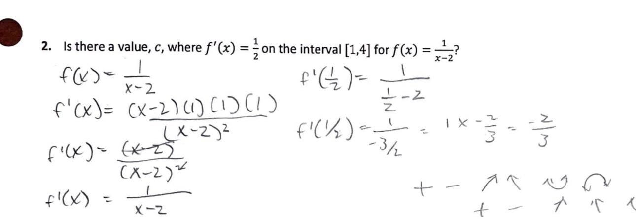 Solved 2. Is there a value, c, where f′(x)=21 on the | Chegg.com