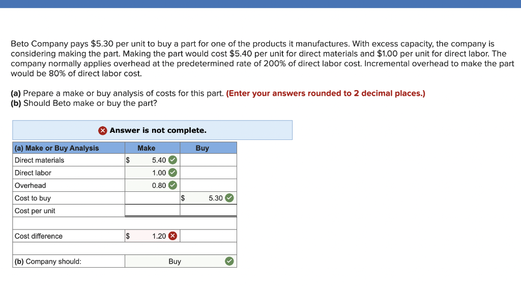 Solved Beto Company pays $5.30 per unit to buy a part for | Chegg.com
