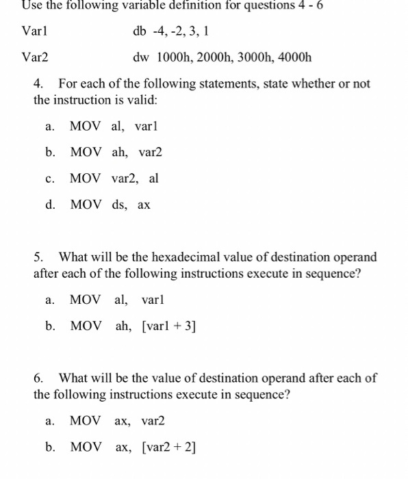 Solved Use the following variable definition for questions 4 | Chegg.com