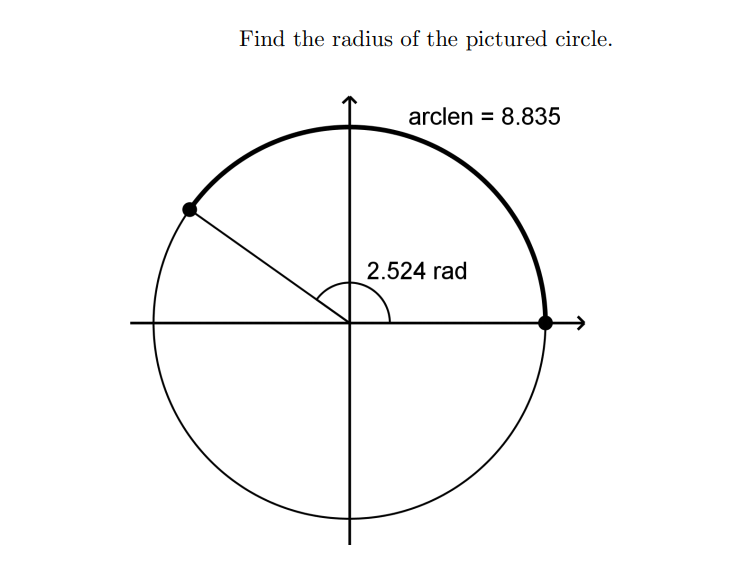 Solved Find the radius of the pictured circle. arclen = | Chegg.com