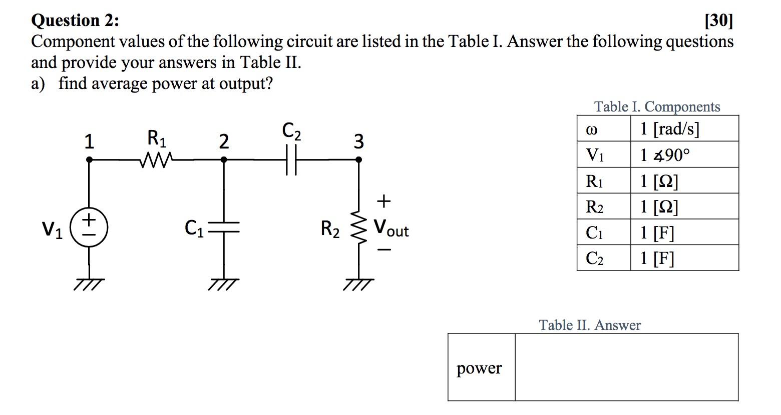 Solved Question 2: [30] Component values of the following | Chegg.com
