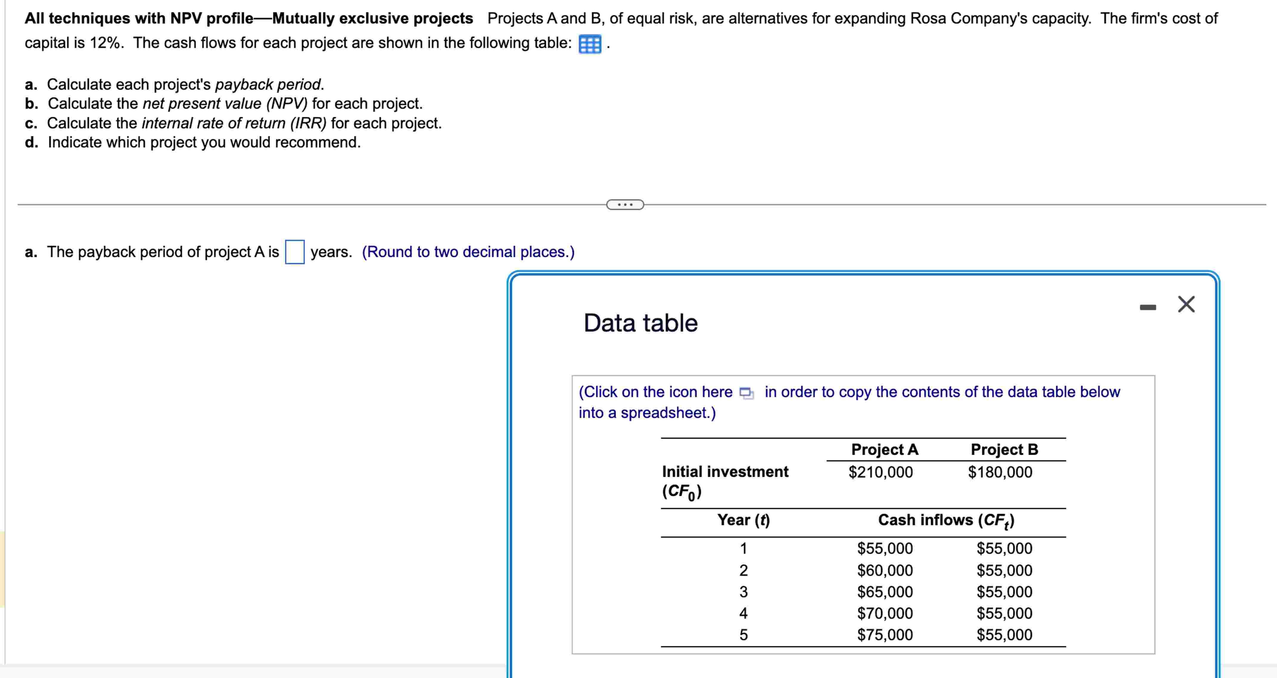 Solved All techniques with NPV profile-Mutually exclusive | Chegg.com