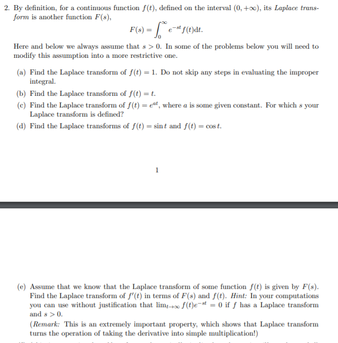 Solved 2. By definition, for a continuous function f(t), | Chegg.com