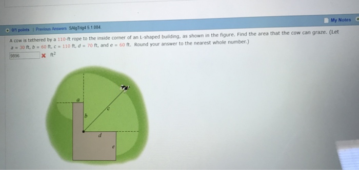Solved A cow is tethered by a 110-ft rope to the inside | Chegg.com