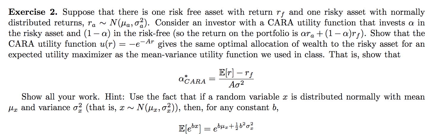 Solved Exercise 2. Suppose that there is one risk free asset | Chegg.com
