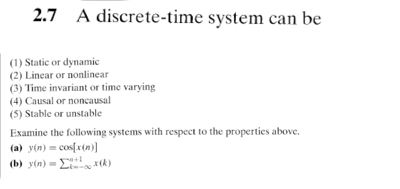 Solved 2.7 A discrete-time system can be (1) Static or | Chegg.com