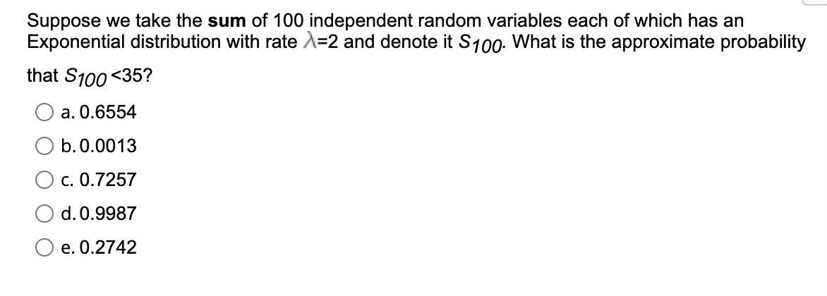 Solved Suppose we take the sum of 100 independent random | Chegg.com