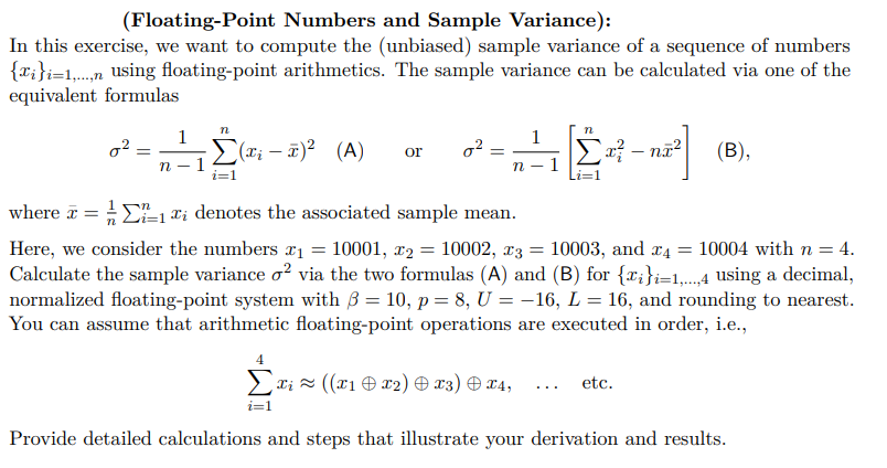 Solved (Floating-Point Numbers and Sample Variance): In this | Chegg.com