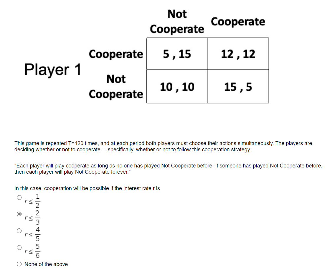 Solved Not Cooperate Cooperate Cooperate 5, 15 12 , 12 | Chegg.com