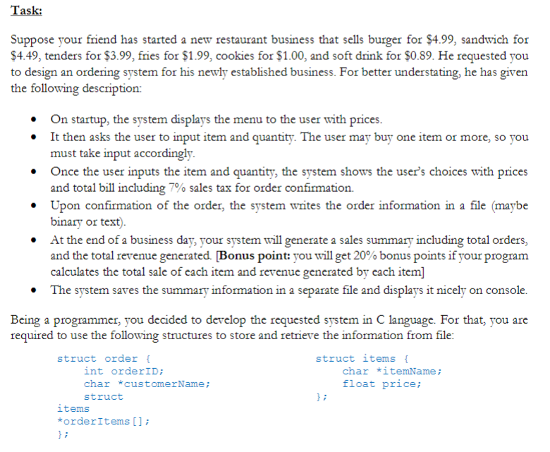 Solved Task:Suppose your friend has started a new restaurant | Chegg.com