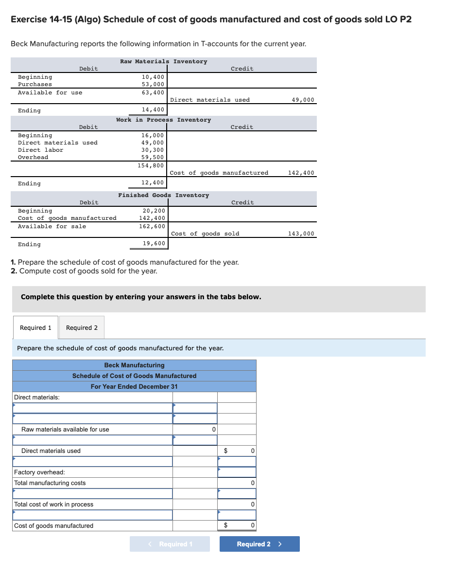 Solved Exercise 14-15 (Algo) Schedule of cost of goods | Chegg.com