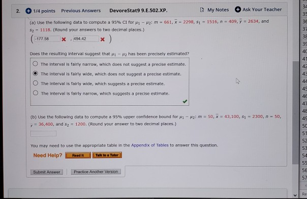 Solved 2. 1/4 points Previous Answers DevoreStat9 | Chegg.com Solved 2. 1/4 points Previous Answers DevoreStat9 | Chegg.com