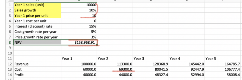 Solved Could you tell me why NPV is 158,968.91? in excel | Chegg.com