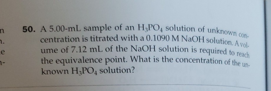 Solved n 50. A 5.00-mL sample of an HyPO solution of unknown | Chegg.com
