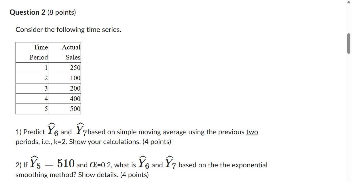 Solved Consider the following time series. 1) Predict Y6 and | Chegg.com